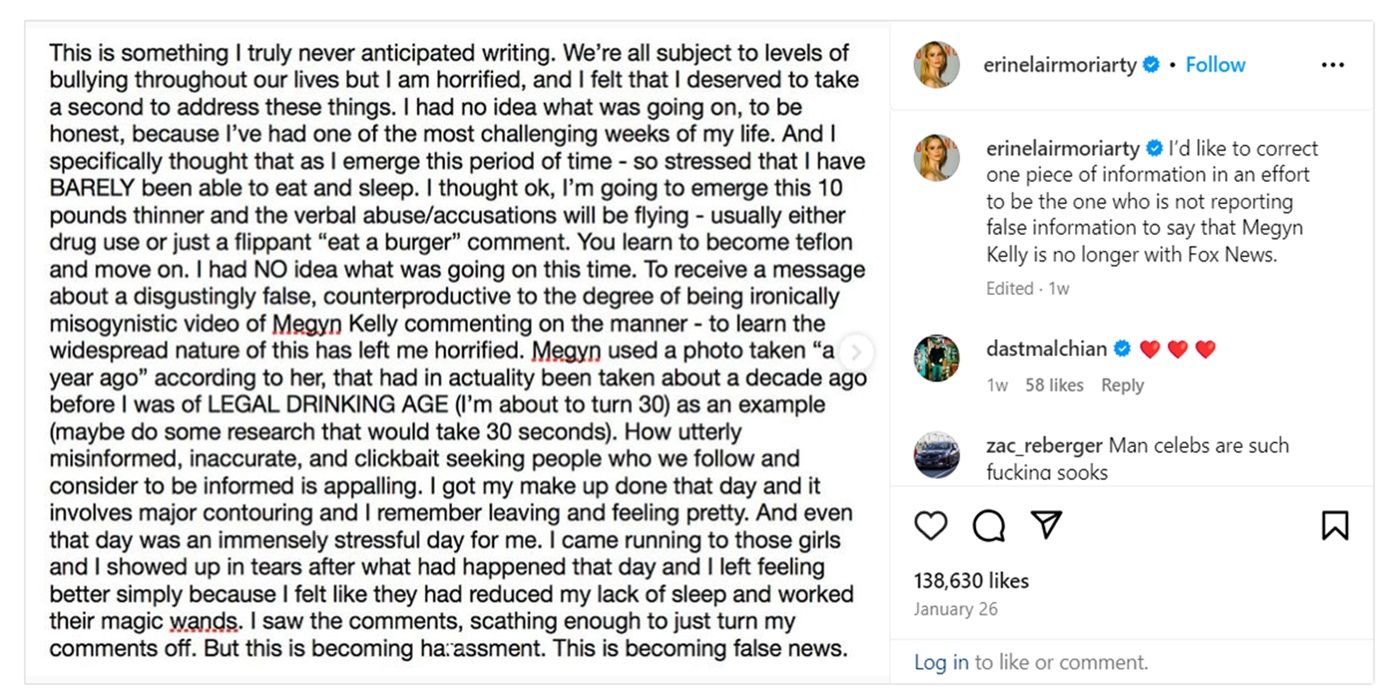 The Boys Star Erin Moriarty Returns to Instagram, Thanks Fans for Support