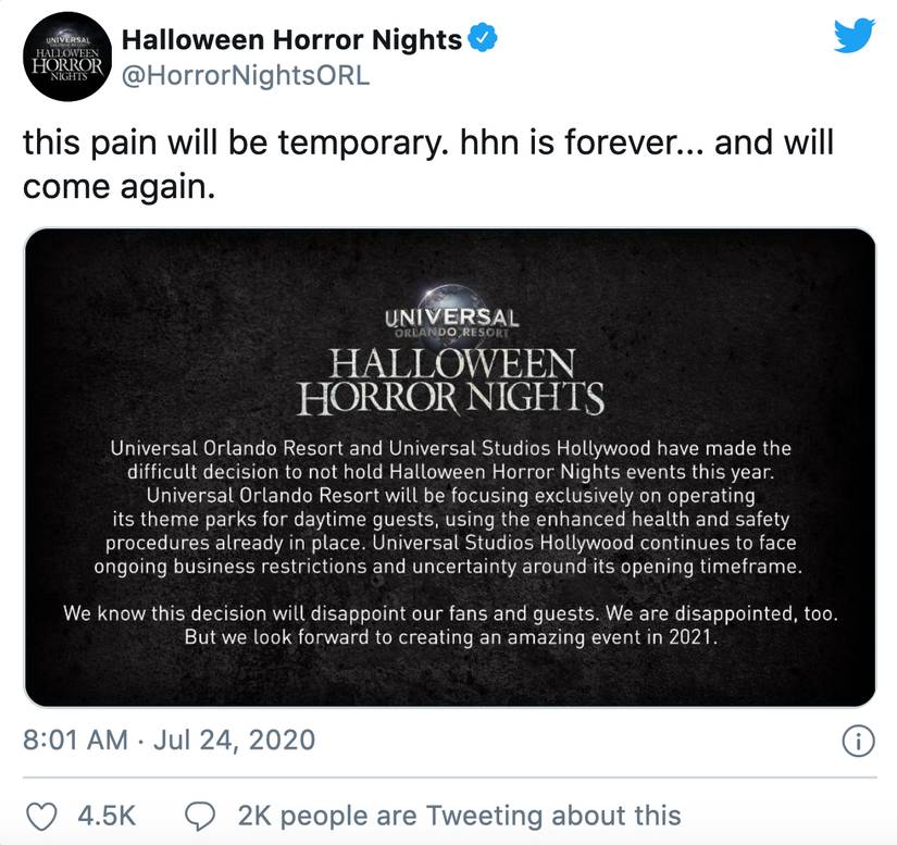 Universal's Halloween Horror Nights Canceled in Both Hollywood and Orlando